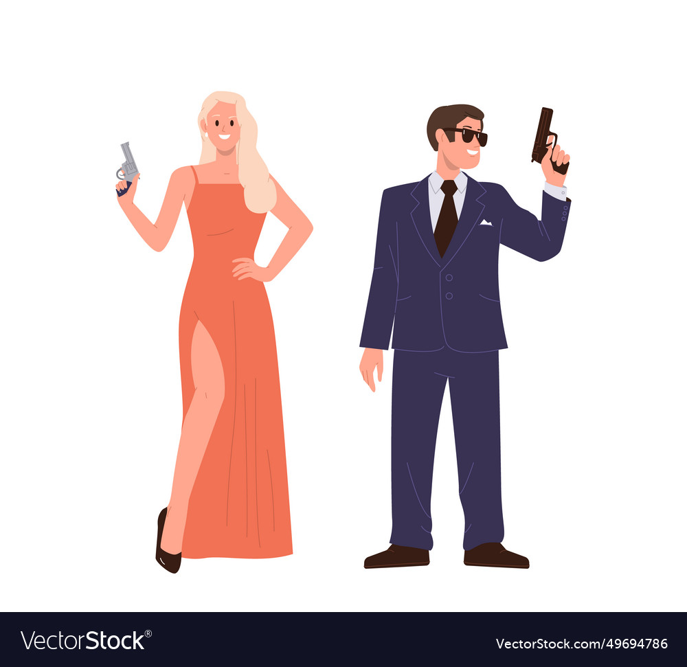 Elegant Fashion Couple Of Super Agent Cartoon Vector Image