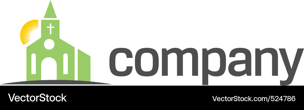 Green church with sun logo Royalty Free Vector Image