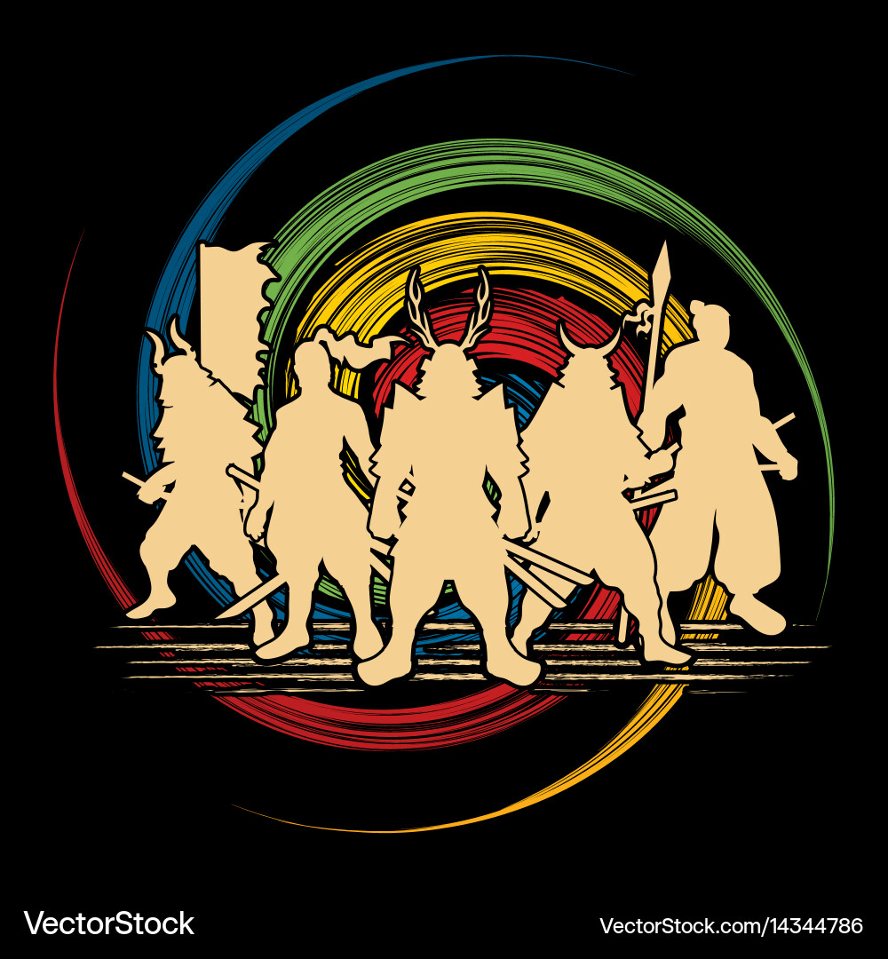 Group of samurai warrior pose Royalty Free Vector Image