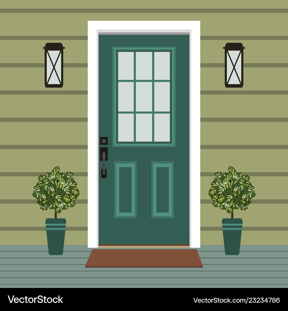 House door front with doorstep and mat window Vector Image