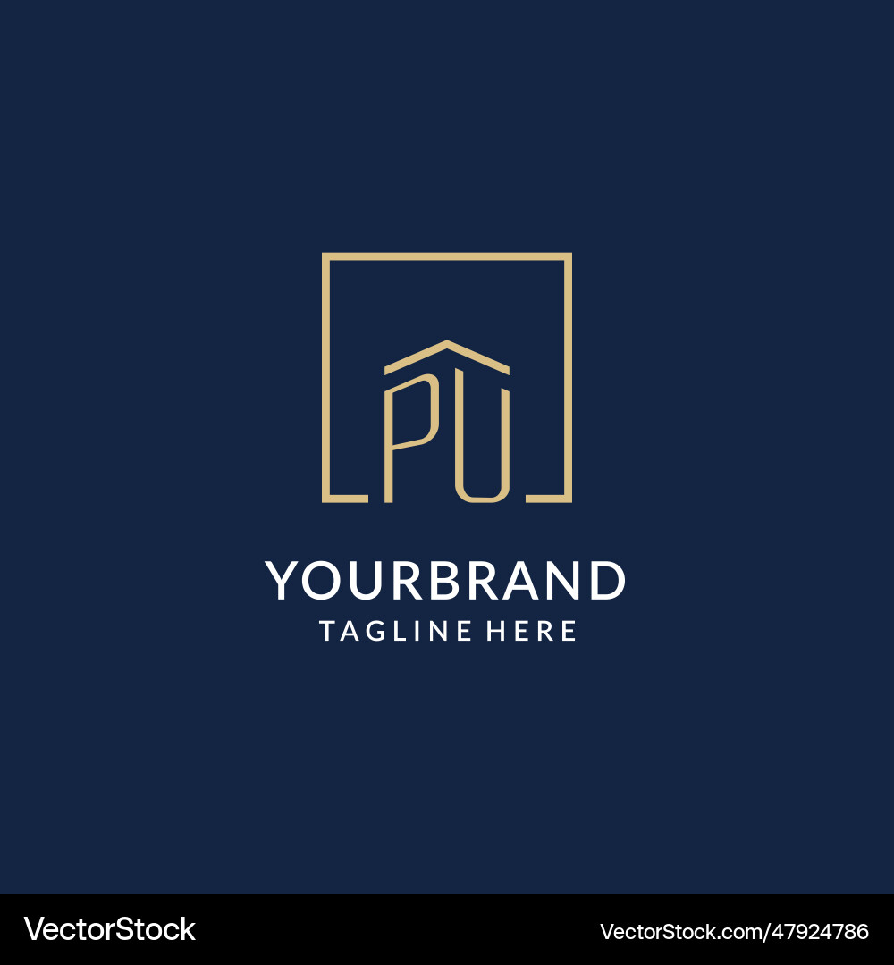 Initial pu square lines logo modern and luxury Vector Image