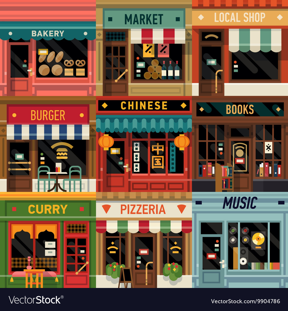 Restaurant shopfront icon set Royalty Free Vector Image