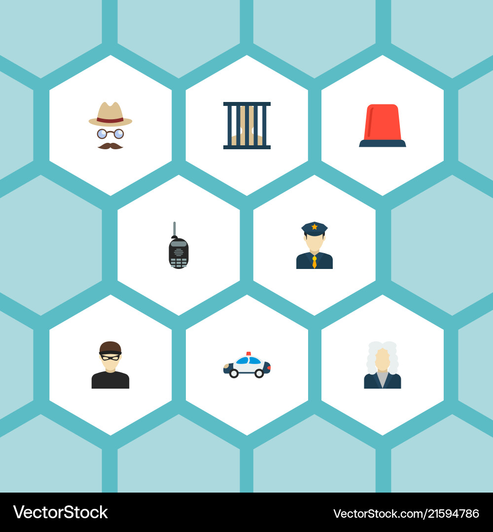 Set criminal icons flat style symbols Royalty Free Vector