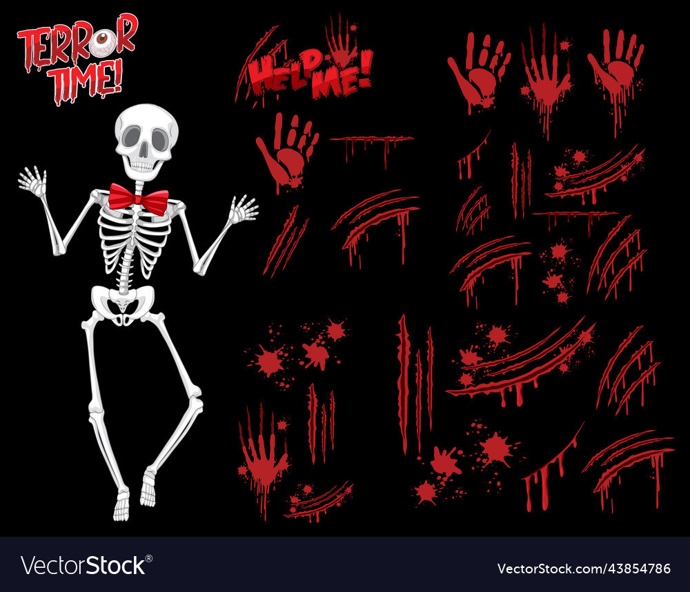 Set different skeleton ghost with blood splatter Vector Image