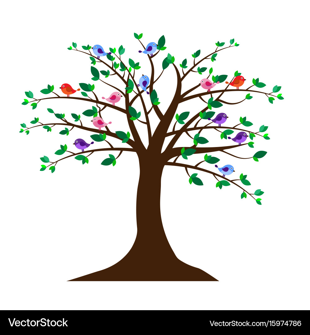 Tree with cute birds Royalty Free Vector Image