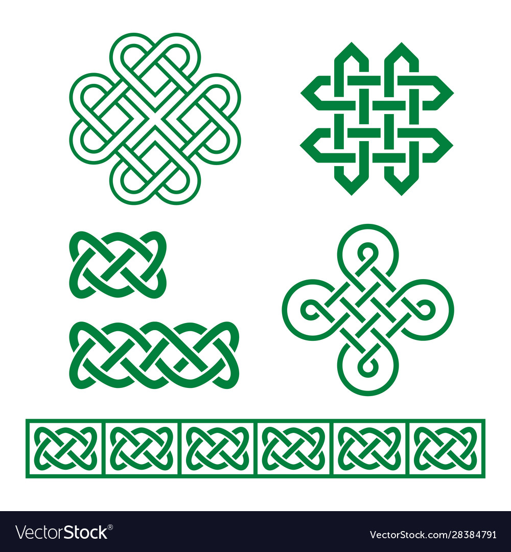 Celtic irish pattern and braid set Royalty Free Vector Image