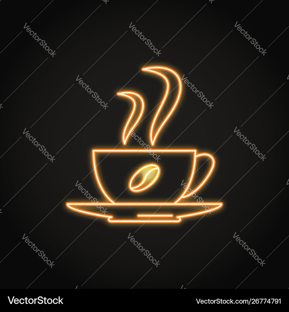 Coffee cup icon in glowing neon style Royalty Free Vector