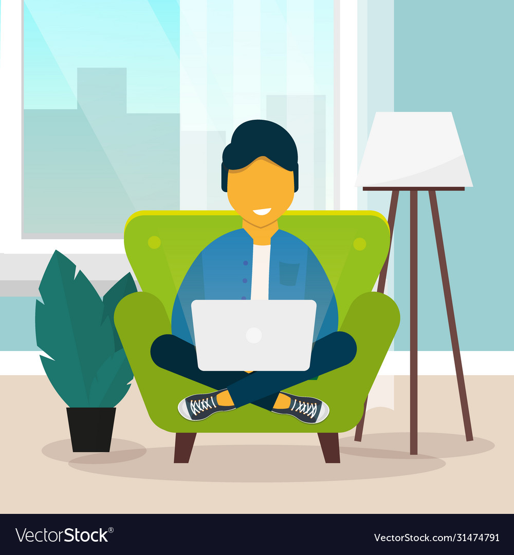 Freelance or study concept man work with laptop Vector Image