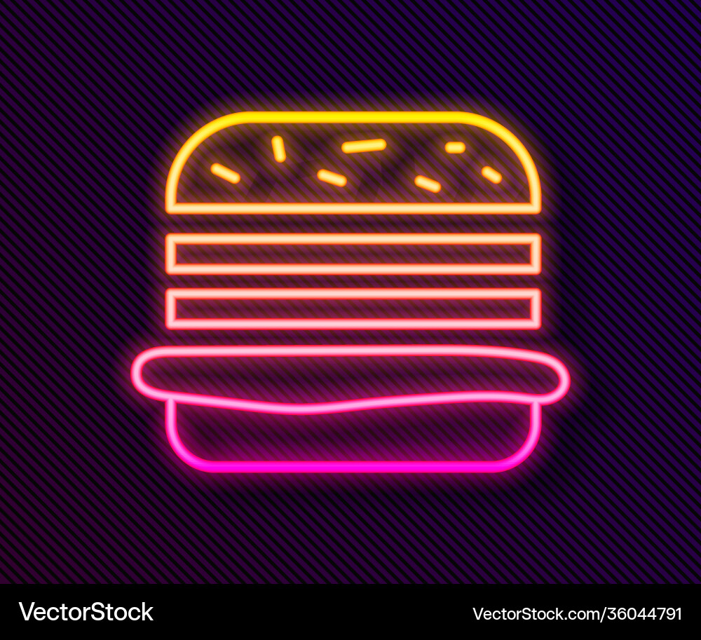 Glowing neon line burger icon isolated on black Vector Image