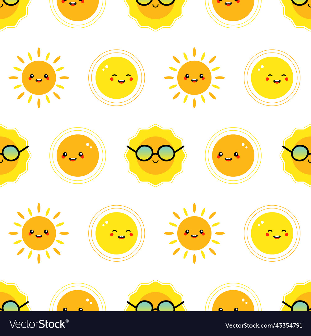 Happy smiling sun characters pattern background Vector Image