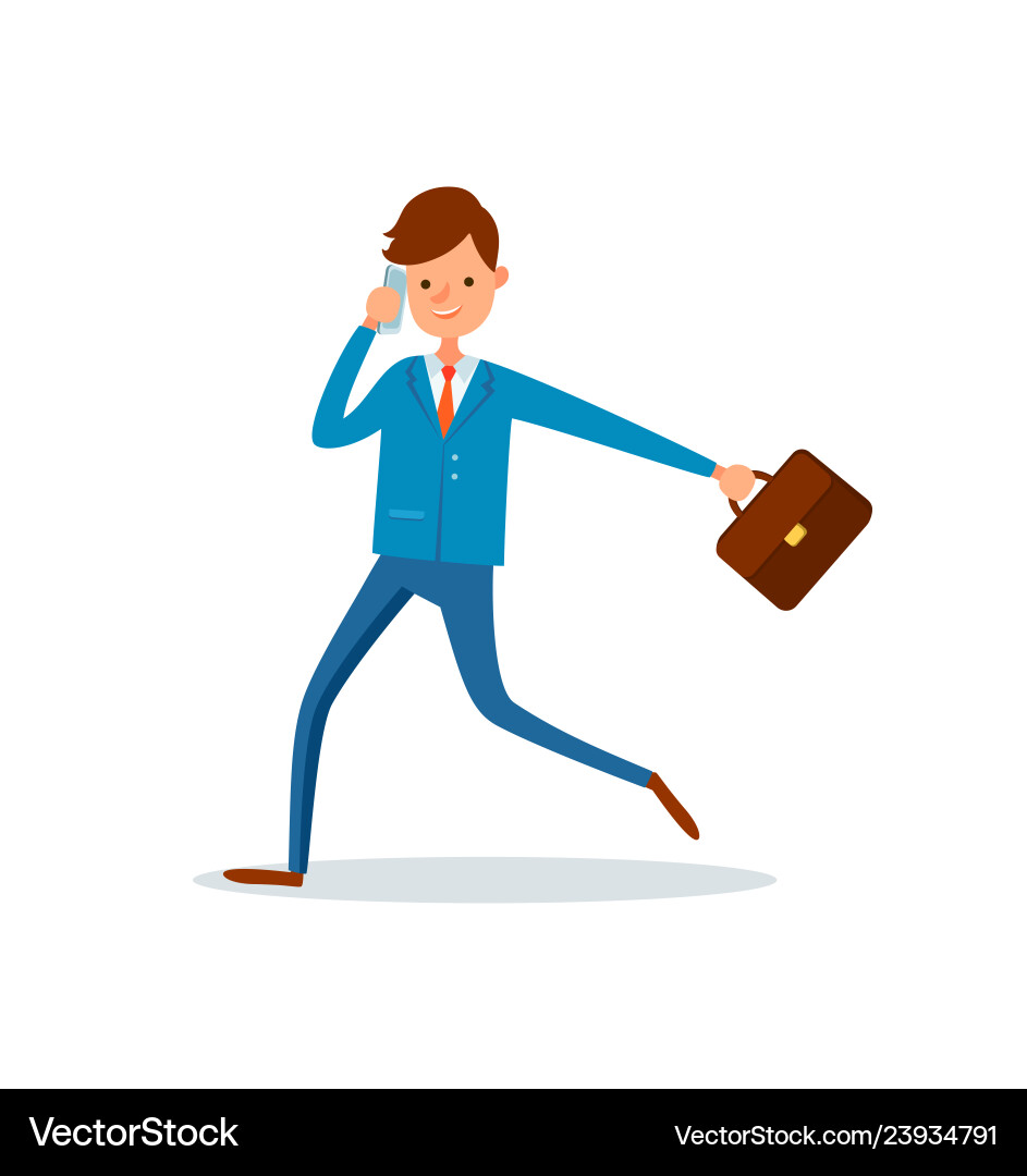 Man director talking on phone and running to work Vector Image