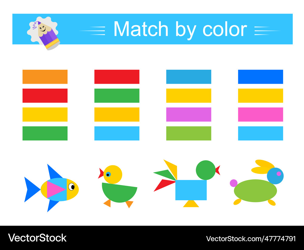 Match by color educational game for children Vector Image