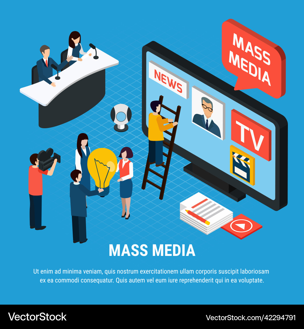 News agency isometric background Royalty Free Vector Image