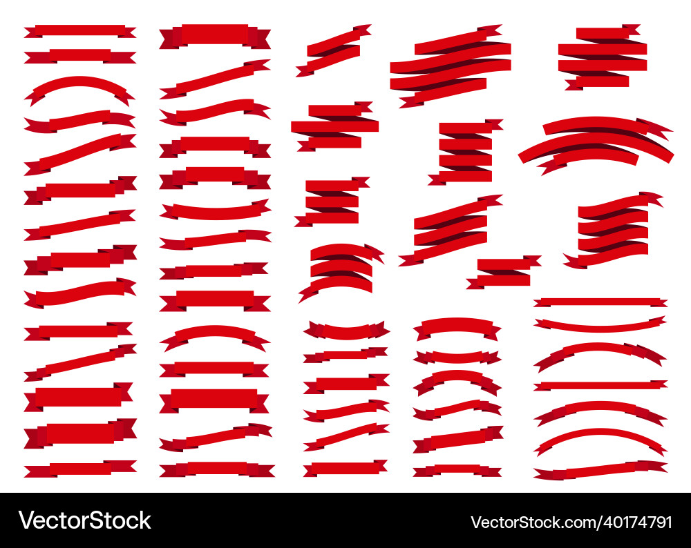 Red ribbon set in flat style isolated on white Vector Image