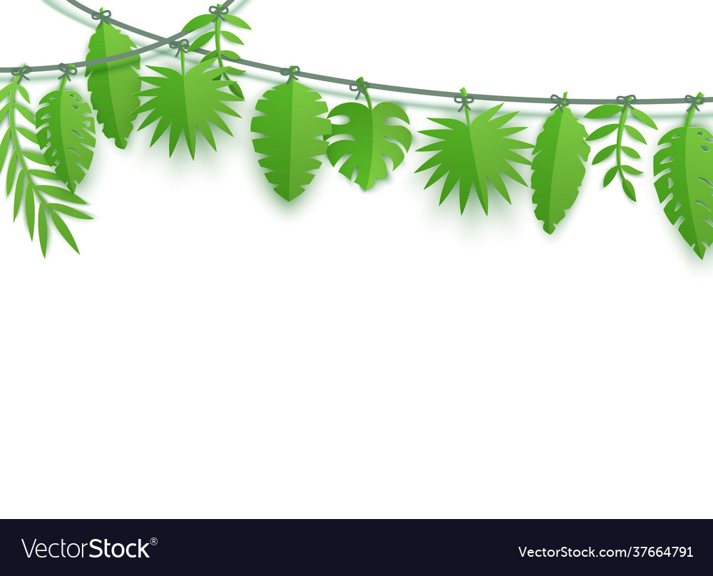 Summer tropical leaves garland in paper cut style Vector Image