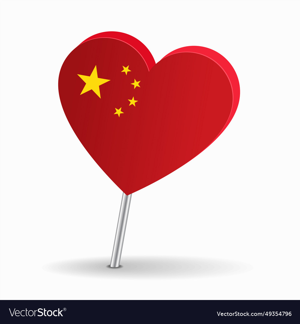 Chinese flag heart-shaped map pointer layout Vector Image