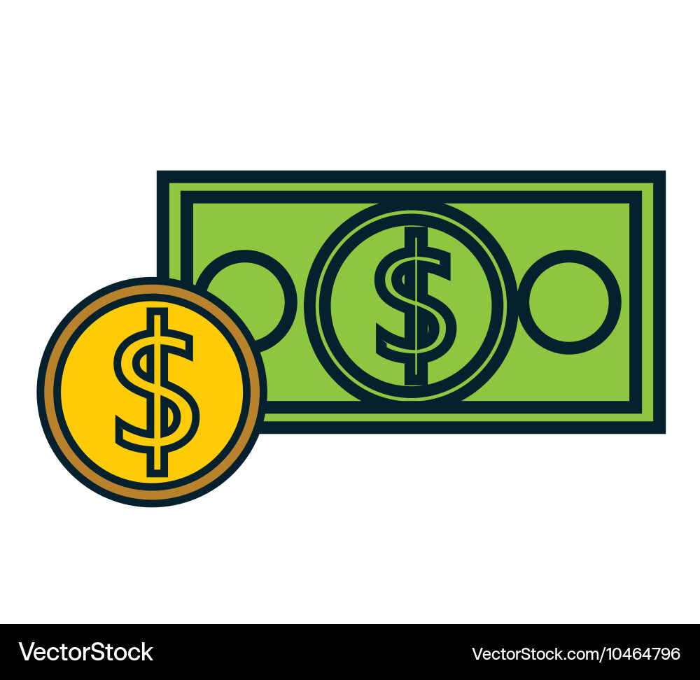 Dollar bill and coin isolated icon design Vector Image