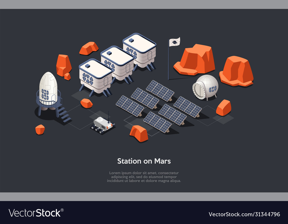 Isometric 3d mars colonization mission Royalty Free Vector
