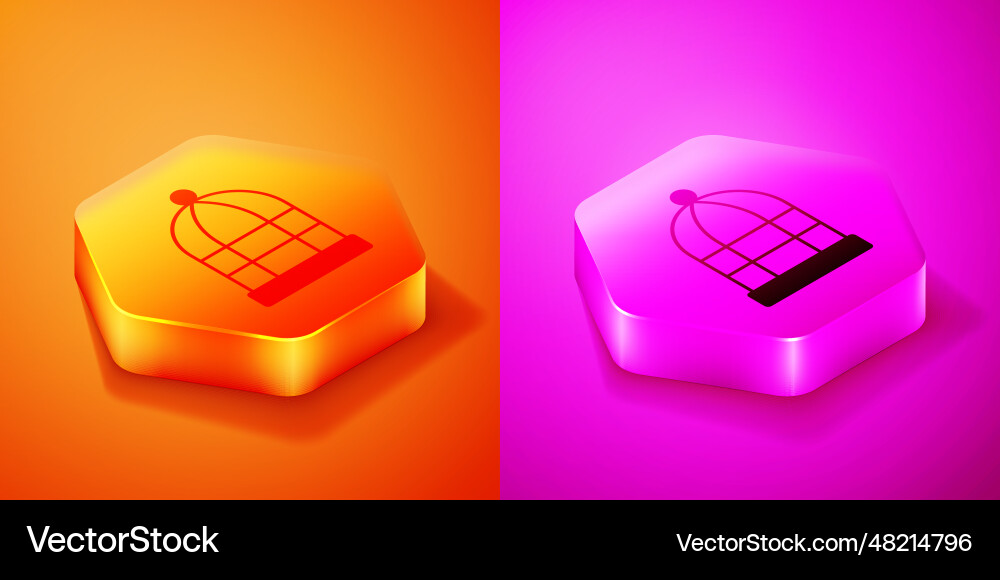 Isometric cage for birds icon isolated on orange Vector Image