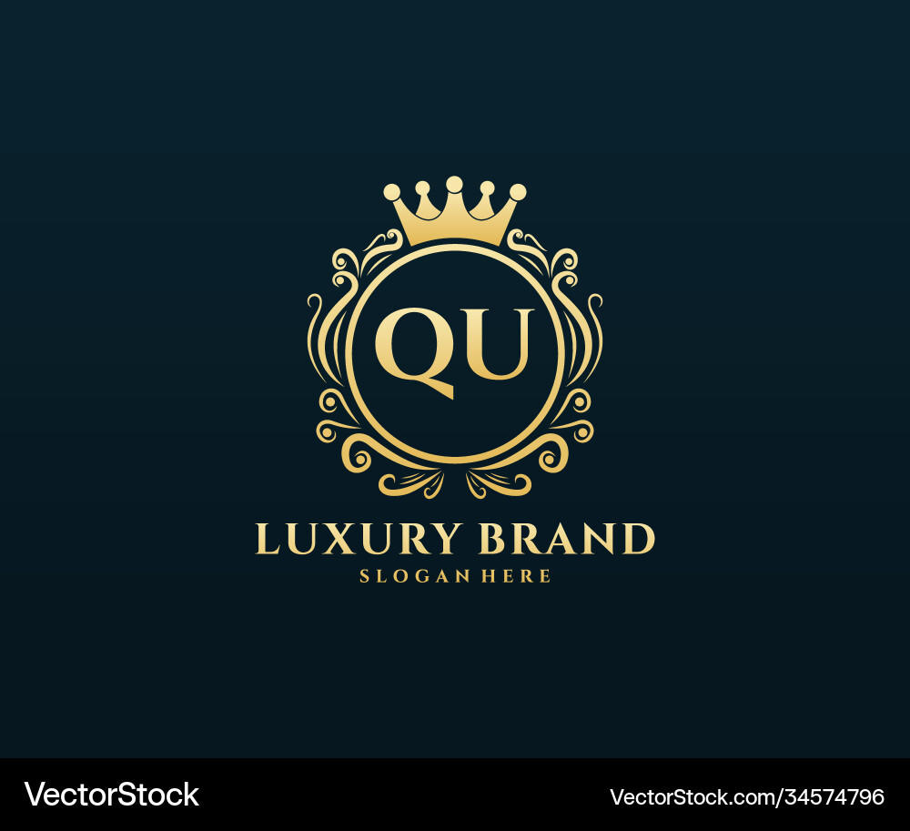 Qu initial letter gold calligraphic feminine Vector Image