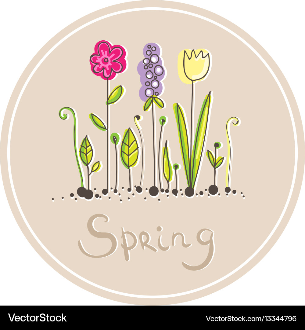 Round sticker with hand-drawn flowers Royalty Free Vector