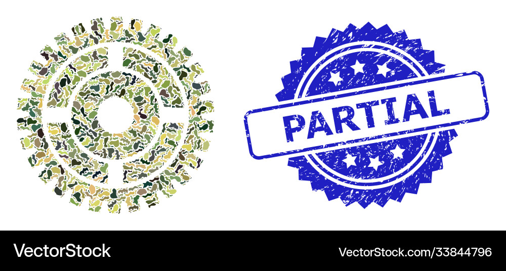 Scratched partial stamp and military camouflage Vector Image