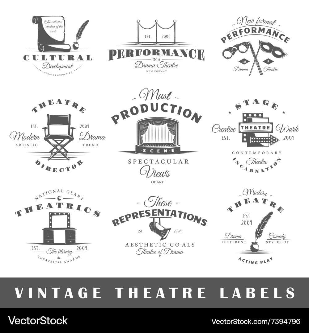 Set vintage theatre labels Royalty Free Vector Image