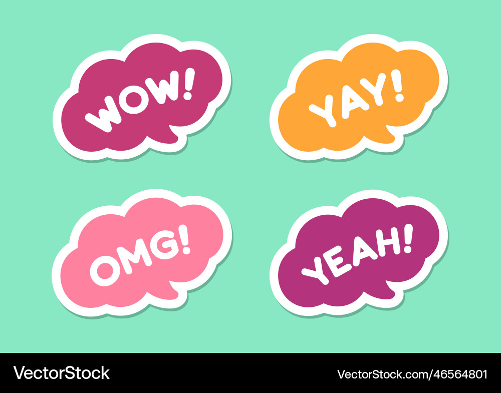 Cute speech bubble with short phrases yay omg wow Vector Image