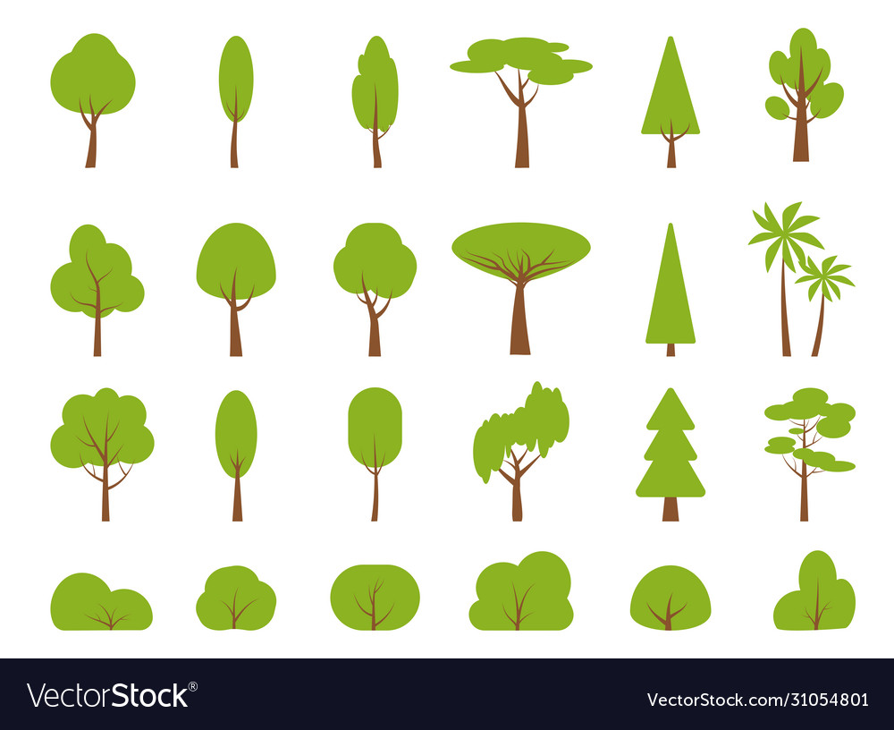 Green summer tree flat bush forest icon set Vector Image