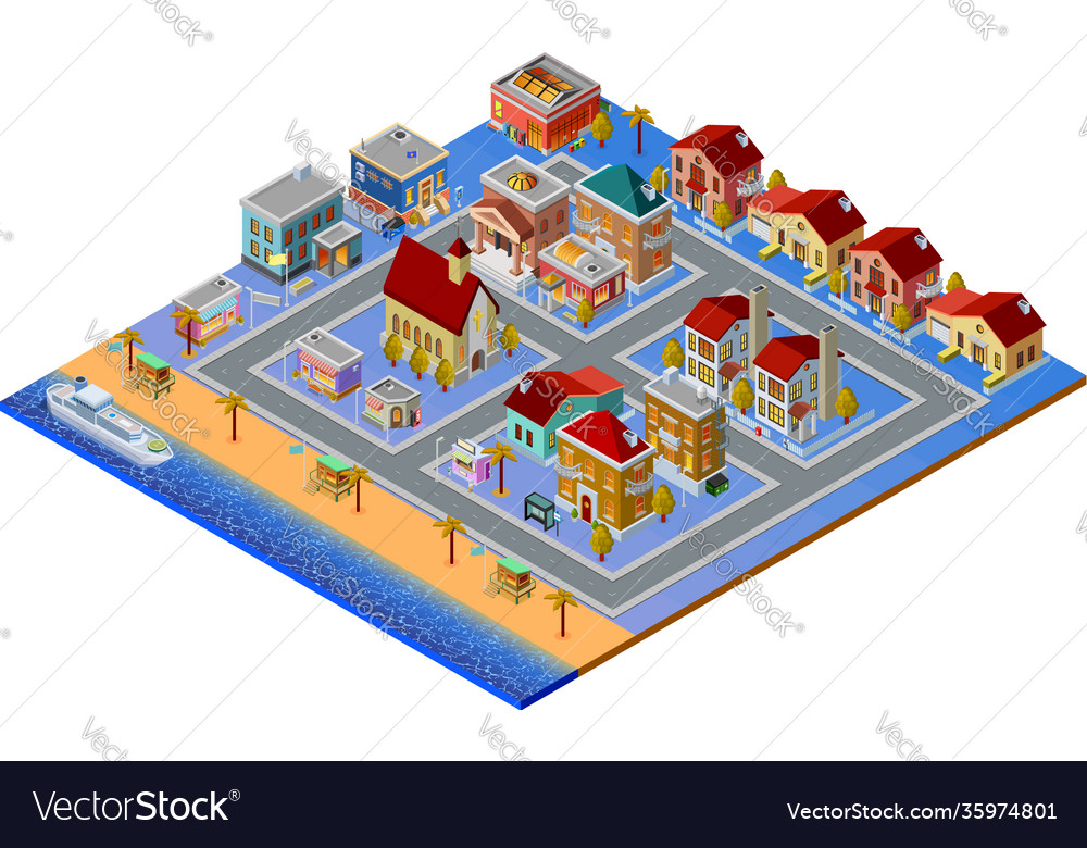 Isometric building set Royalty Free Vector Image