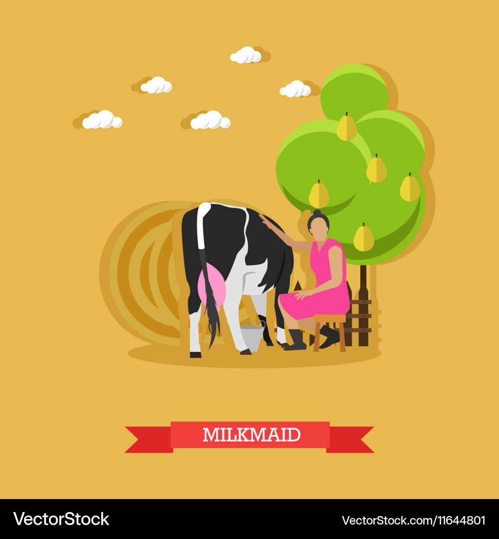 Milkmaid milking a cow design Royalty Free Vector Image