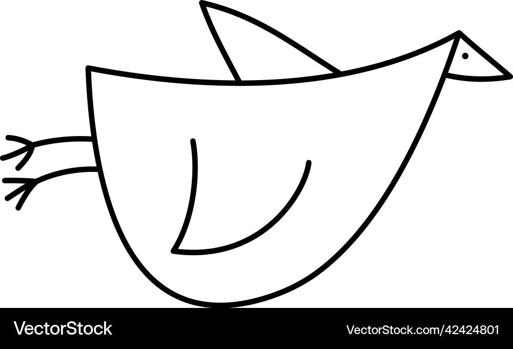 Monoline cute flying bird line art outline Vector Image