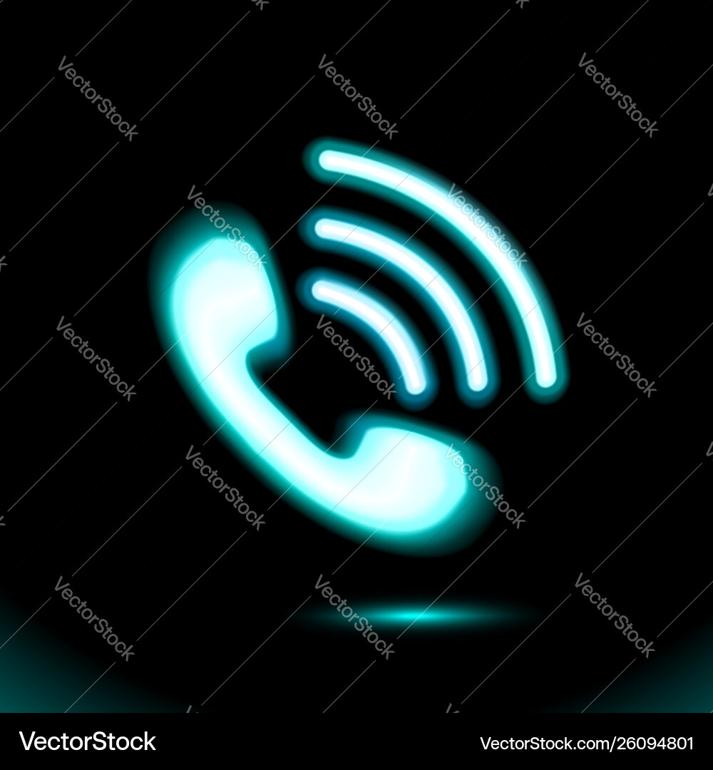 Neon phone blue handset icon pictograph Royalty Free Vector
