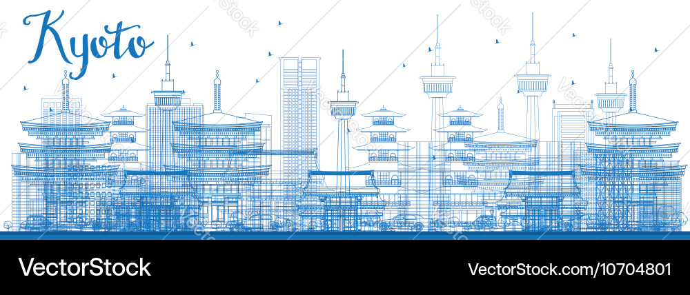 Outline kyoto skyline with blue landmarks Vector Image