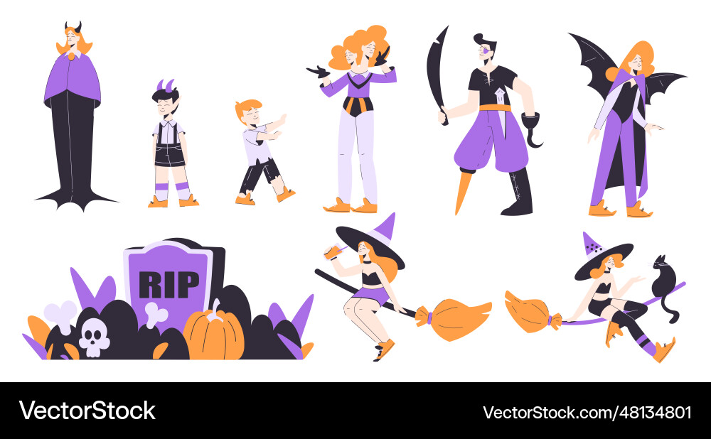 People characters at halloween dressed in costume Vector Image