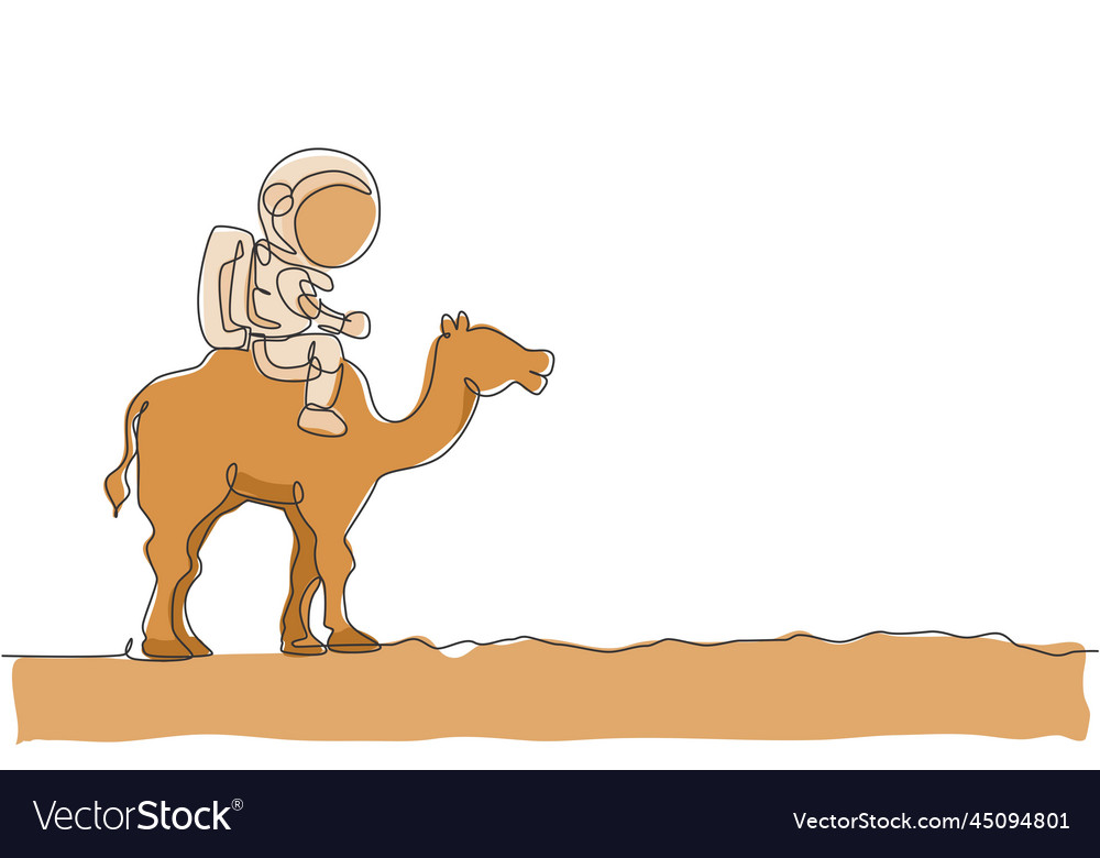 Single Continuous Line Drawing Of Cosmonaut Vector Image