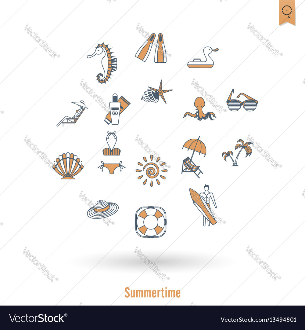 Summer and beach simple flat icons Royalty Free Vector Image