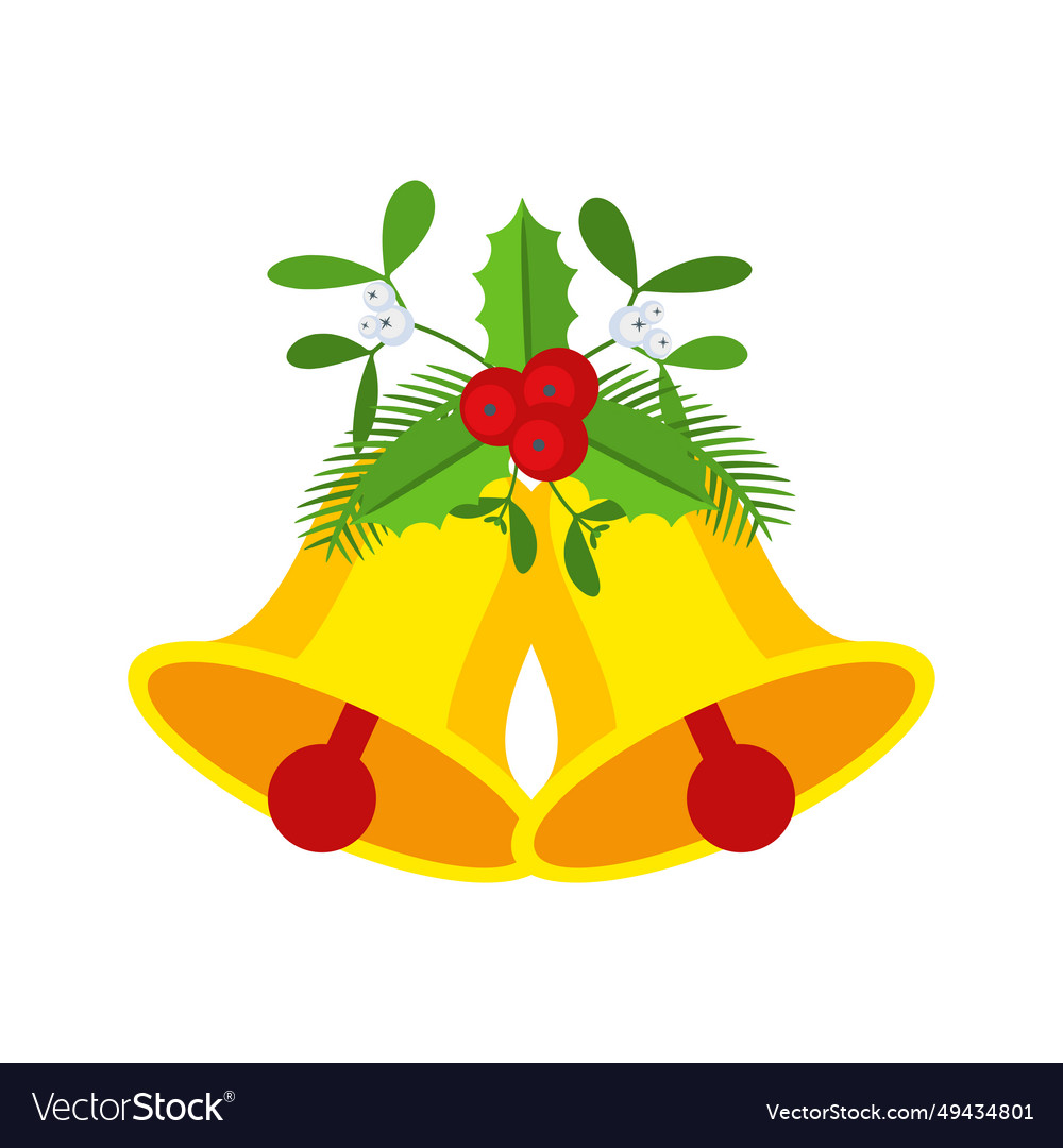 Two christmas bells with holly berry floral Vector Image