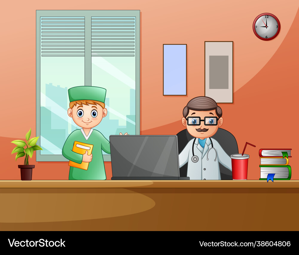 Cartoon doctors in office room Royalty Free Vector Image