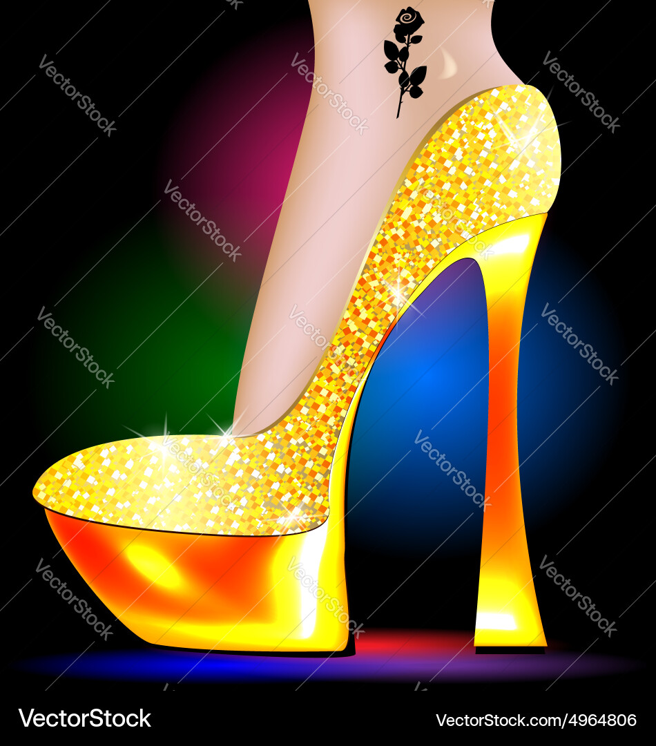 Foot and golden shoe Royalty Free Vector Image