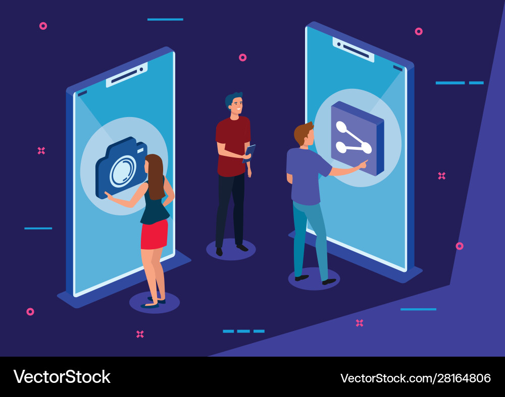 Isometric smartphones and people design Royalty Free Vector
