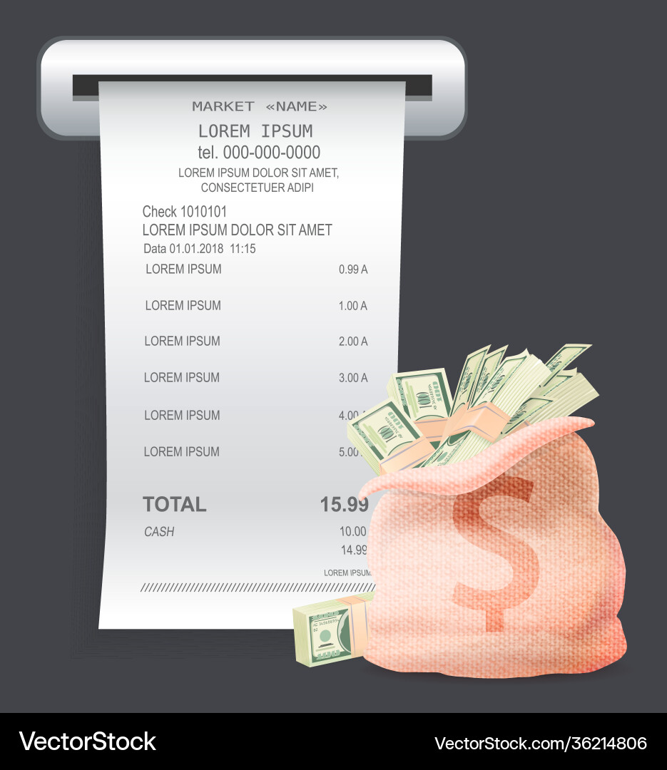 Payment check paper document poked out cash Vector Image