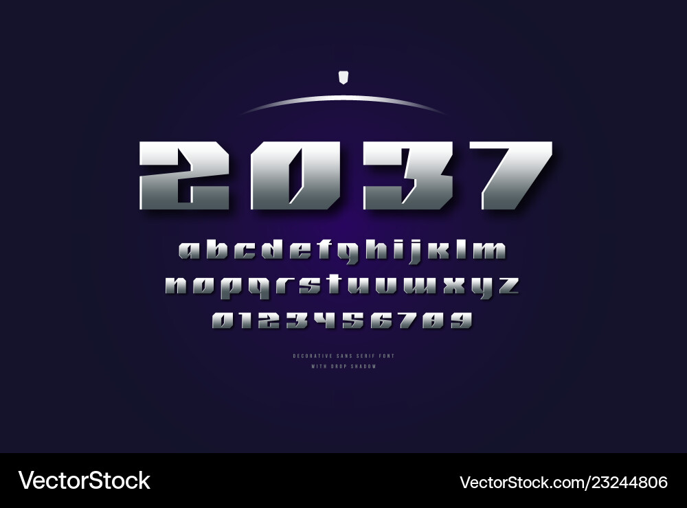 Silver colored and metal chrome sans serif font Vector Image
