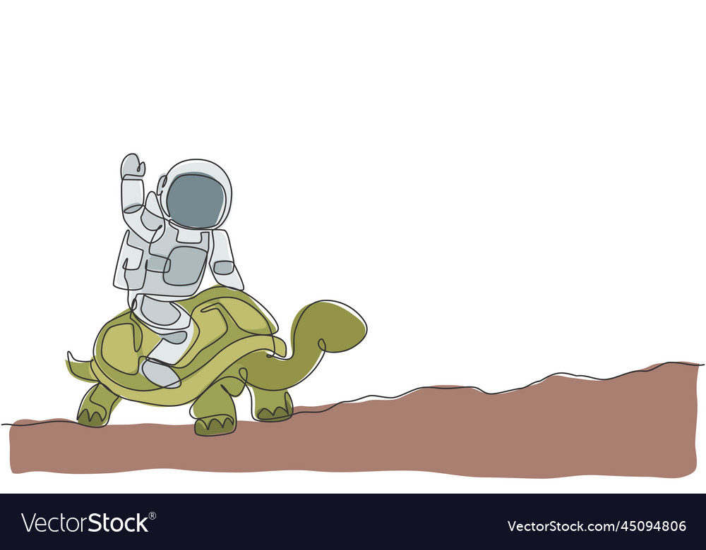 Single Continuous Line Drawing Of Cosmonaut Vector Image