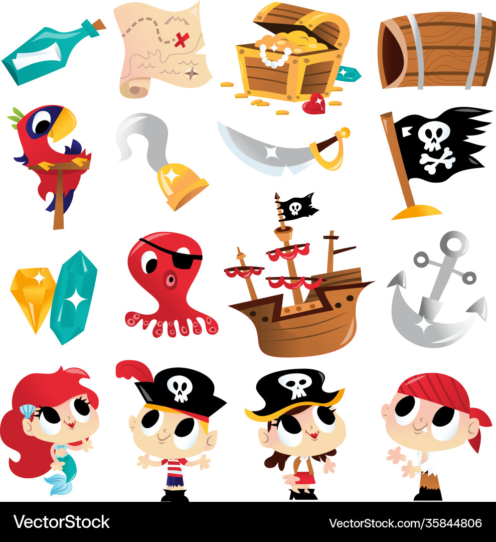 Super cute pirate adventure set Royalty Free Vector Image
