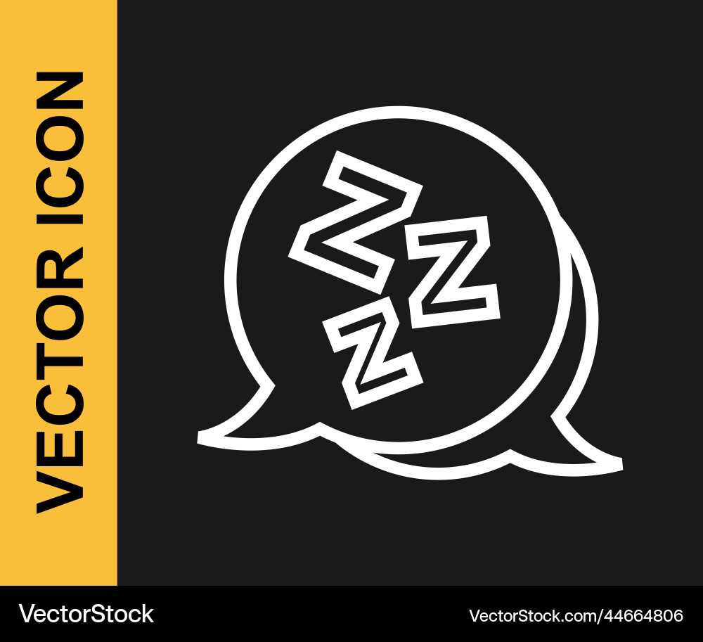 White line sleepy icon isolated on black Vector Image