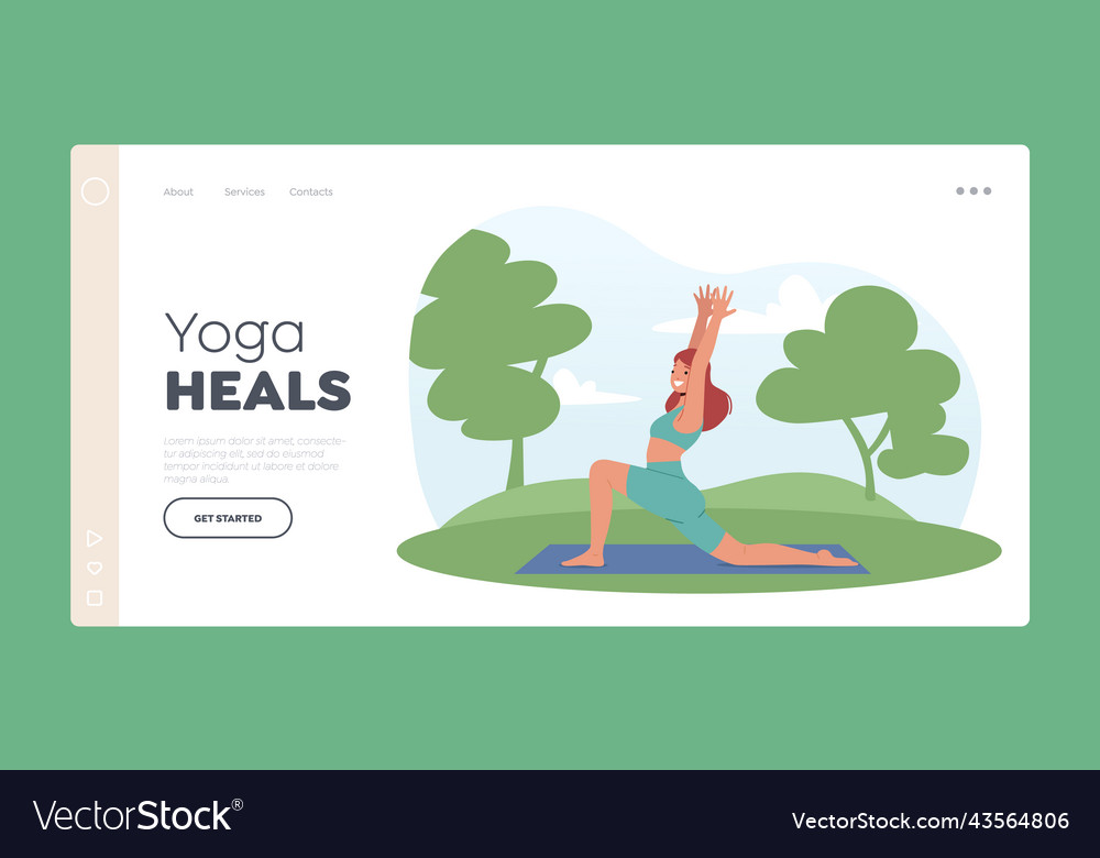 Woman practice outdoor yoga landing page template Vector Image Woman practice outdoor yoga landing page template Vector Image
