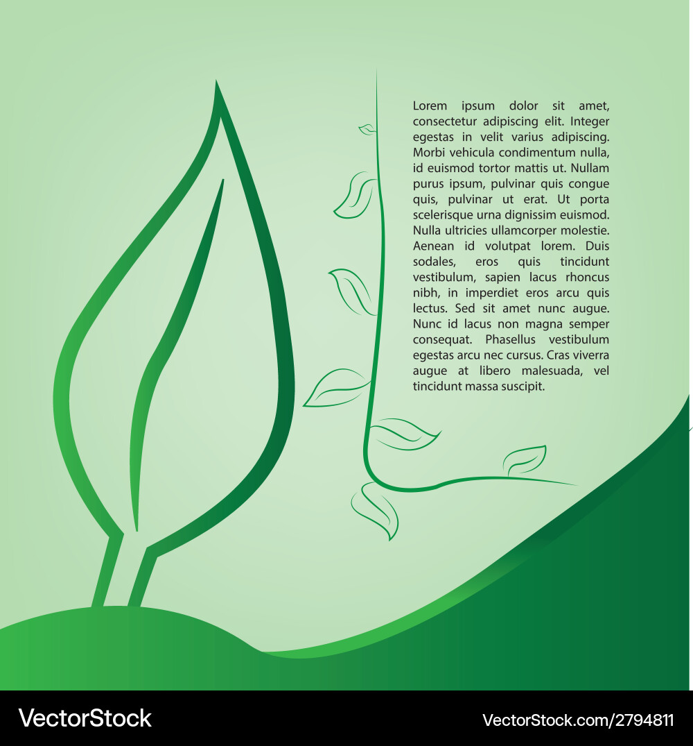 A green leaf and some text in green background Vector Image