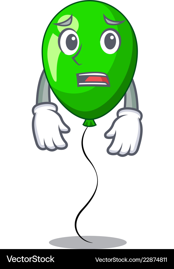 Afraid green balloon with cartoon ribbons Vector Image