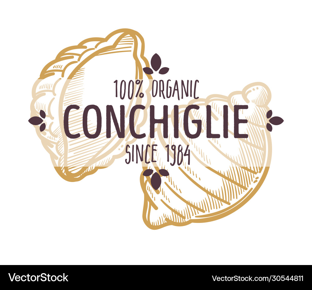 Conchiglie italian pasta type emblem for menu or Vector Image